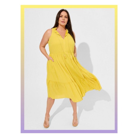 torrid | Dresses | Nwt Torrid 3x Yellow Midi Wash Gauze Tiered Dress ...